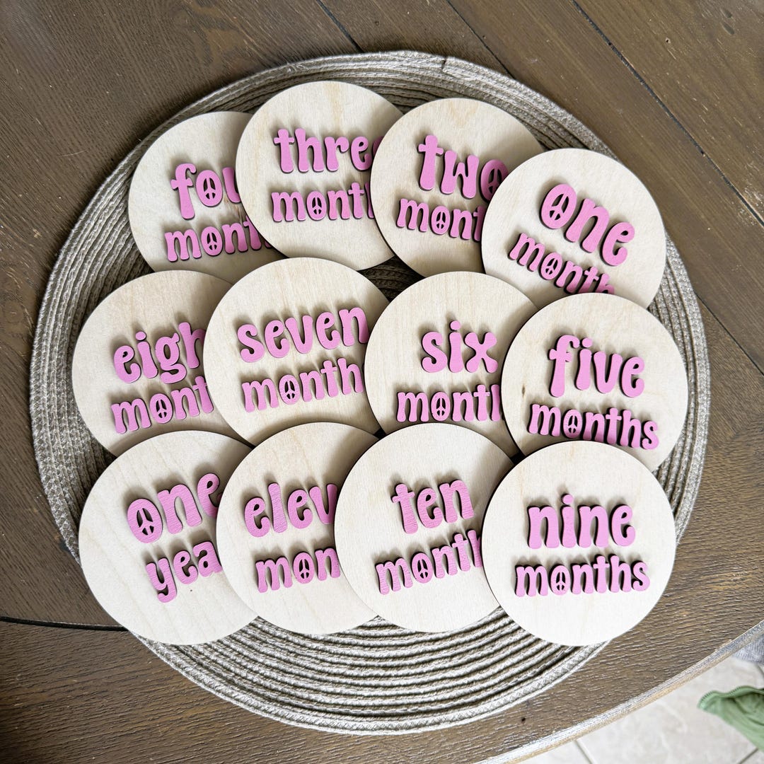 Hand Painted Baby Milestones in Retro Groovy Theme - Engraved Wood ...