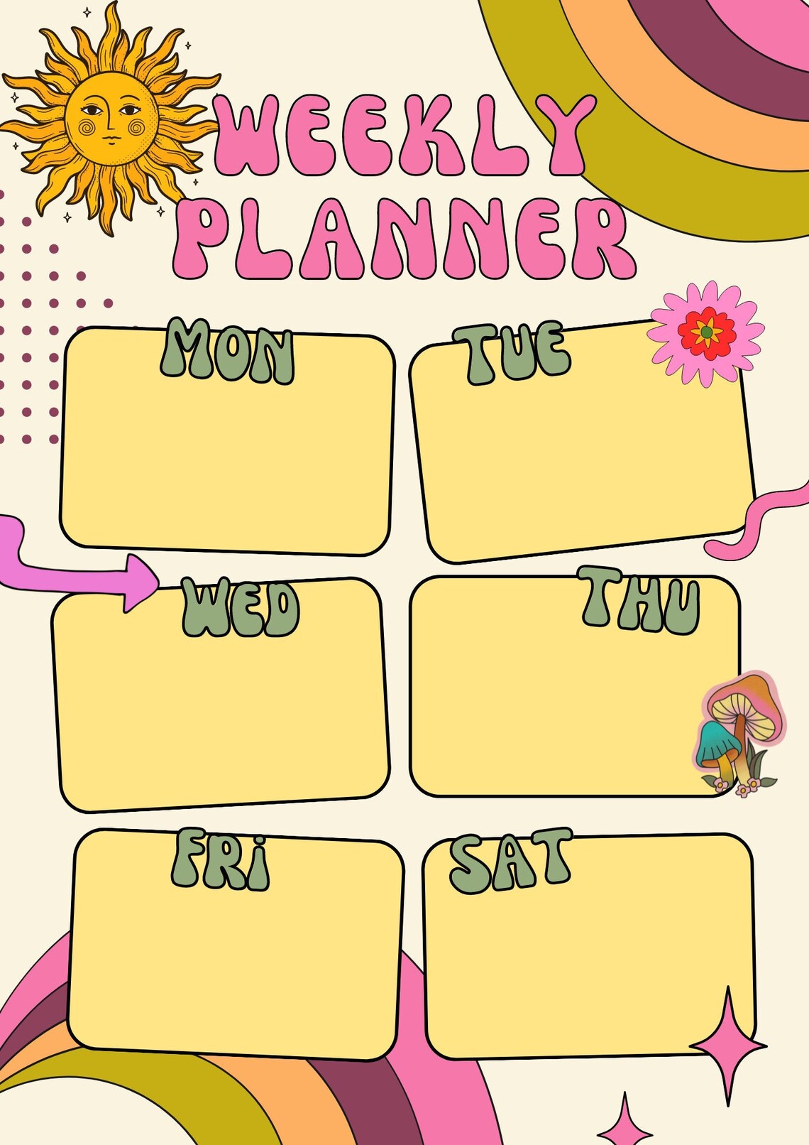 Groovy Weekly Planner, Printable, Instant Download, Retro - Etsy