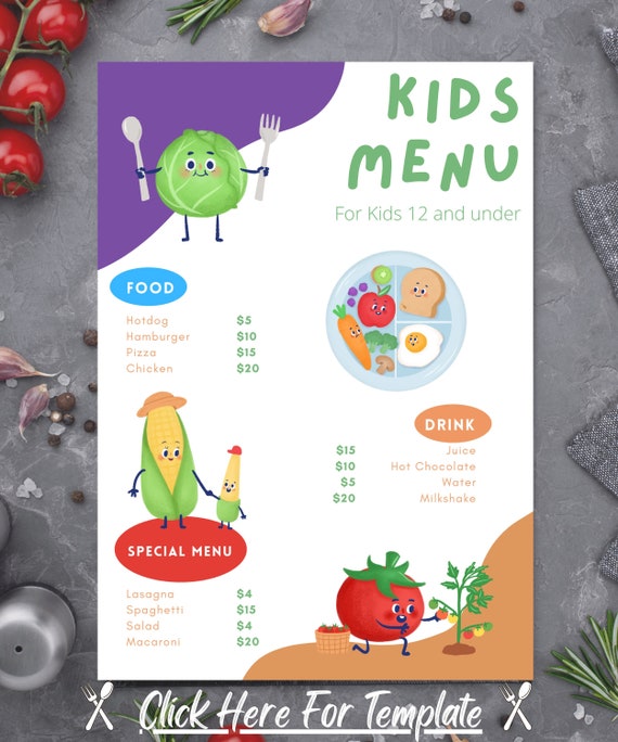 Kids Pretend Menu Edit Template Menu Digital Printable - Etsy