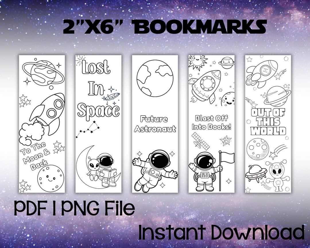 Space Coloring Bookmarks for Kids | Galaxy Theme (PDF & PNG Instant ...