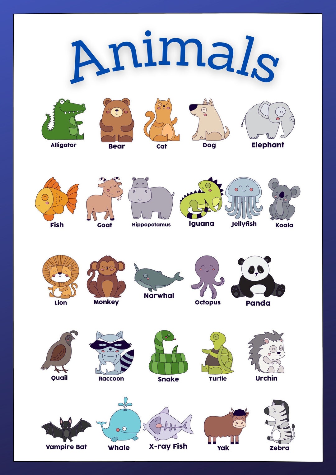 Classroom Animal Poster Animal Printables Digital School - Etsy