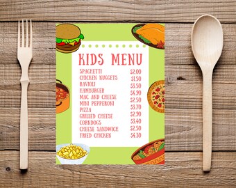 Kids Restaurant Menu Printable - Etsy