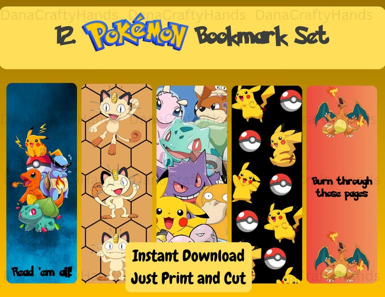 Printable Pokemon Bookmarks | Kids Bookmarks | 12 Styles | PDF Format ...