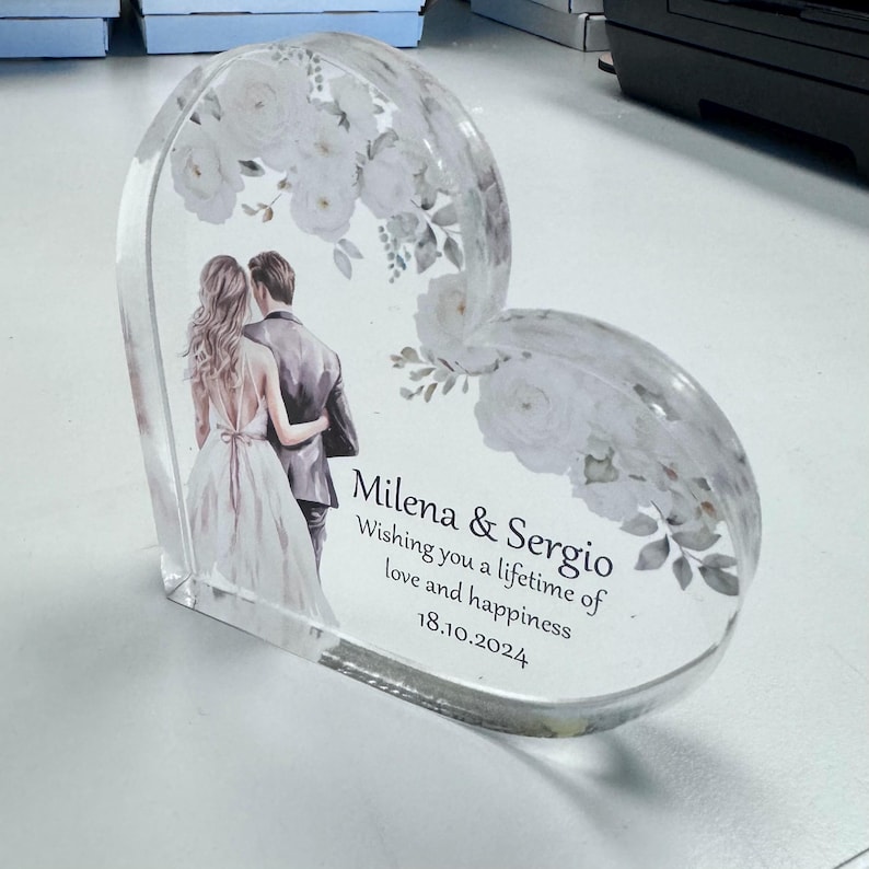Personalized Wedding Acrylic Heart – Bride & Groom Keepsake - Etsy