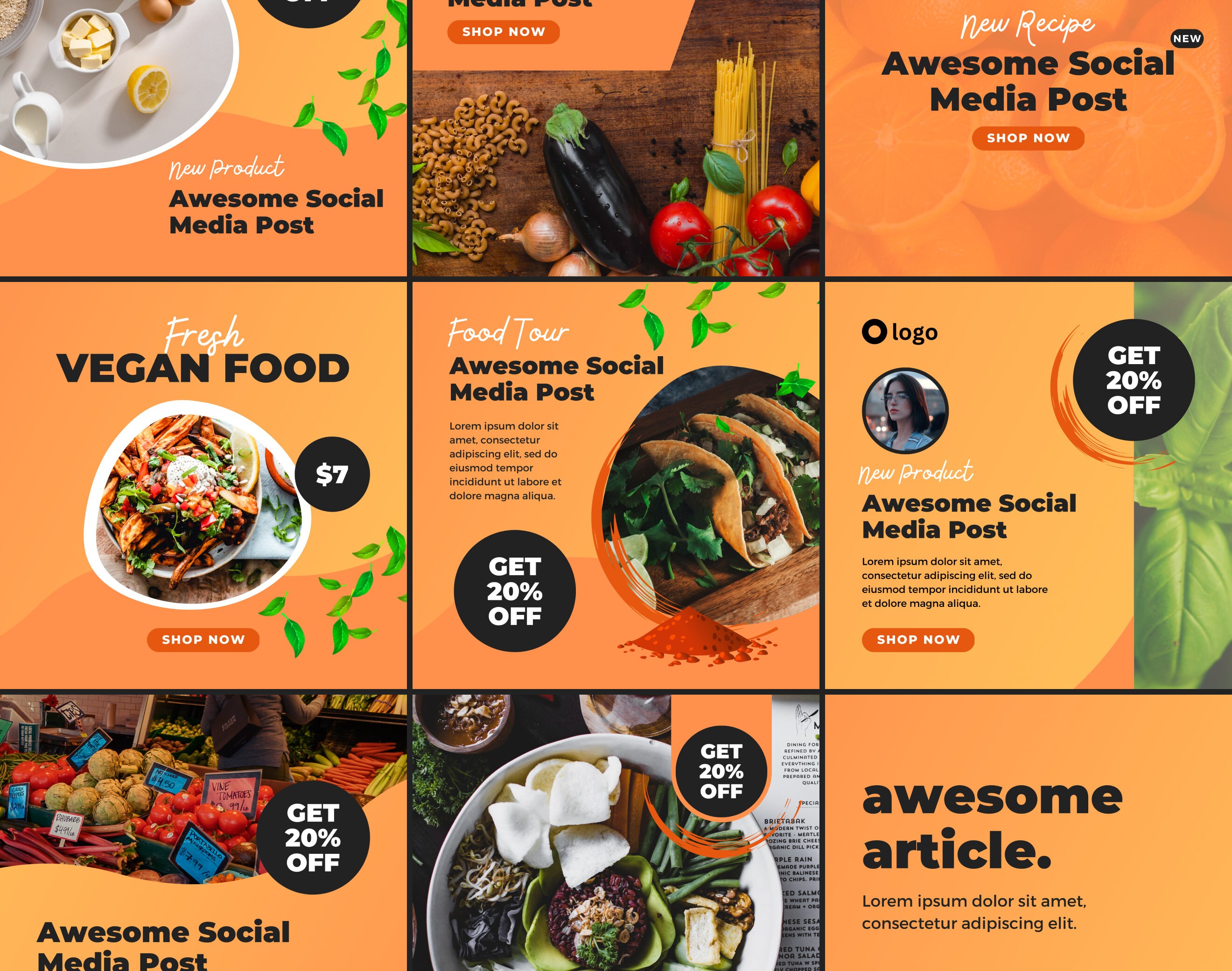Fresh Vegan Instagram Template Canva, Social Media Post Templates for ...