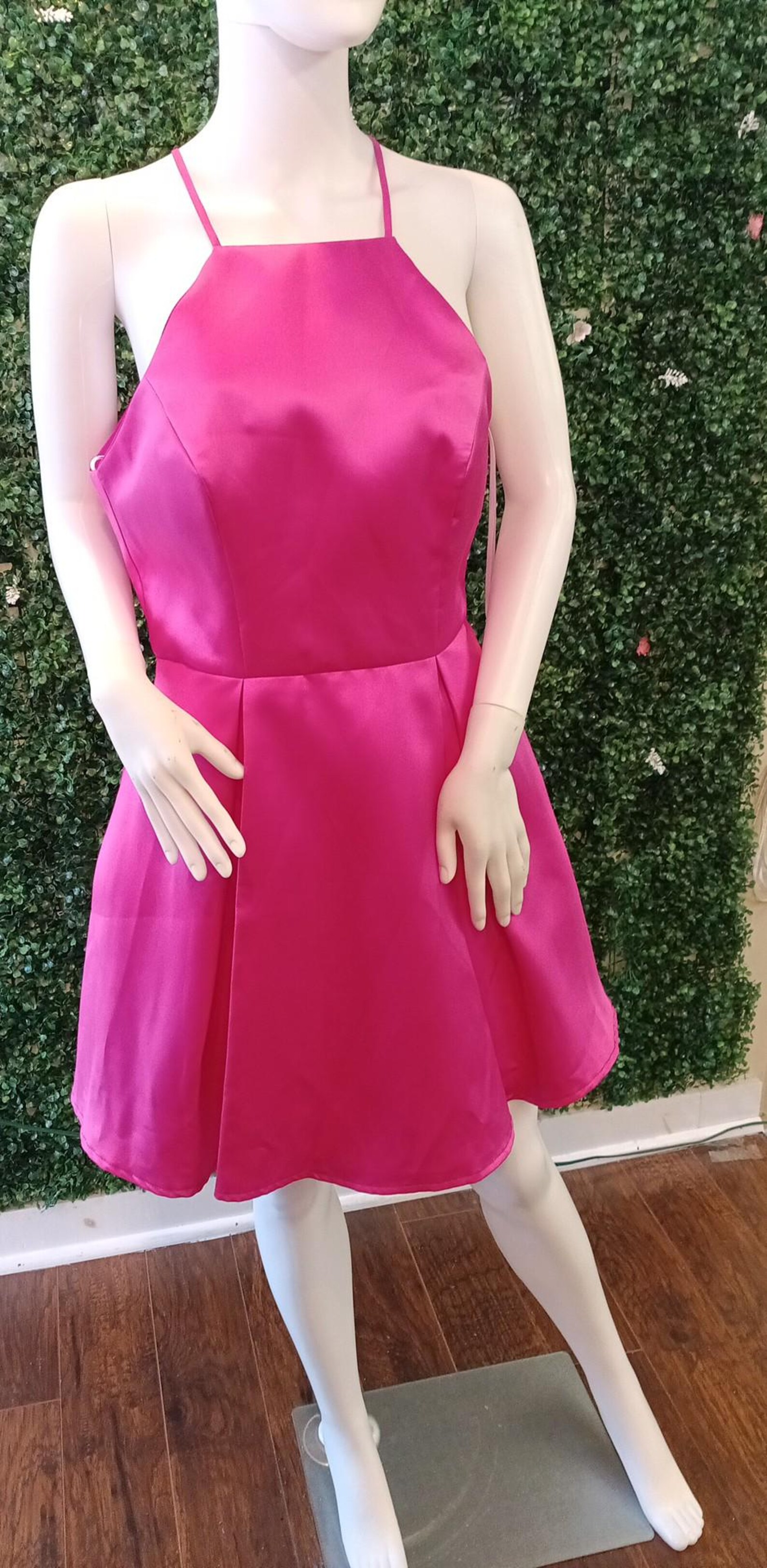 Hot Pink Halter Fit and Flare With Pockets - Etsy