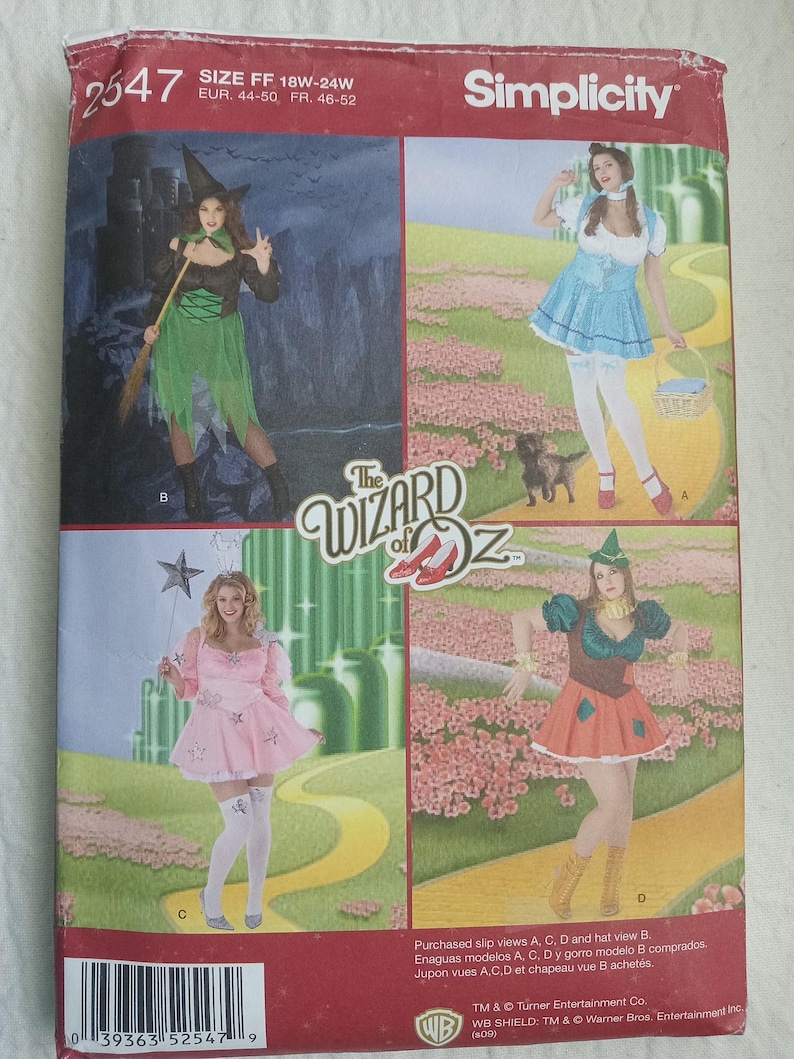 2547 Simplicity Costume Sewing Pattern Adult Women Wizard of Oz Pattern ...