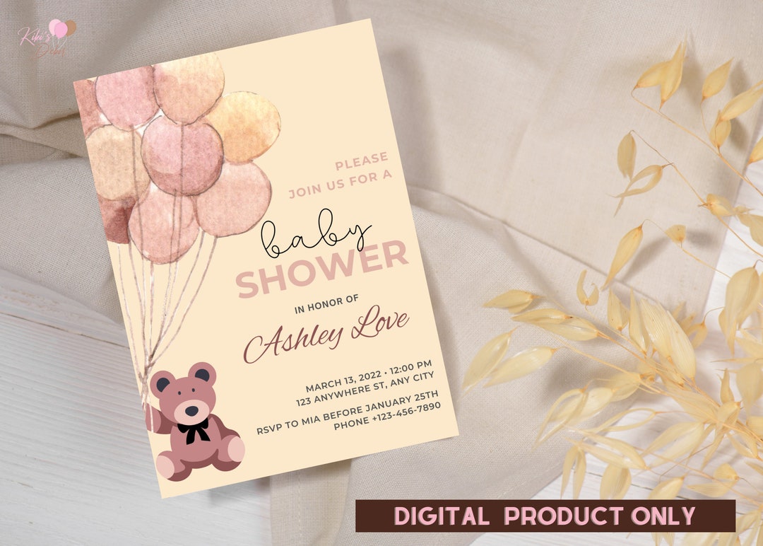 Canva Editable Teddybear Themed Baby Shower Digital Printable ...