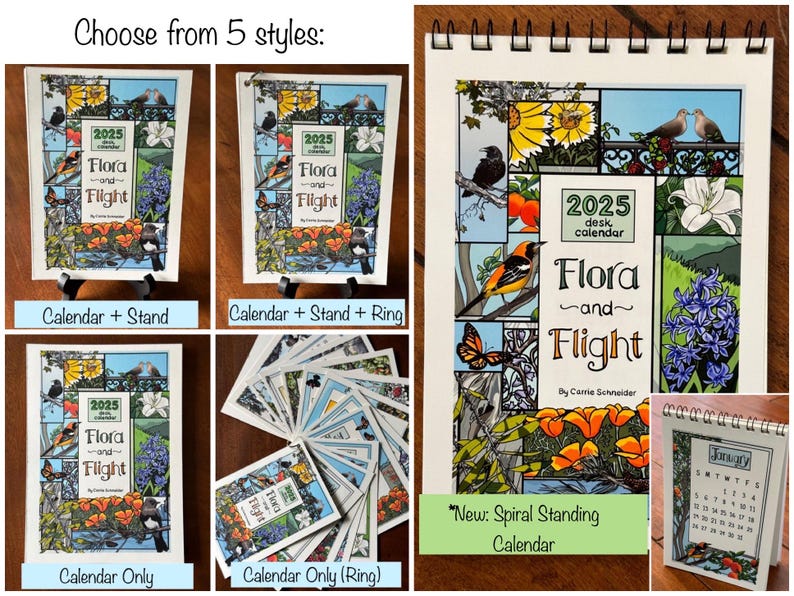 2026 Desktop Calendar, Flora and Flight, Small Desk Calendar, Botanical ...