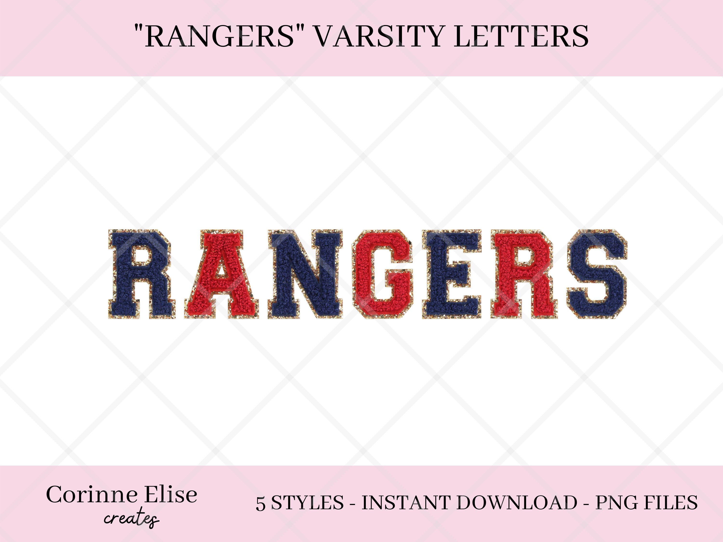 Rangers 5 Styles Varsity Letters Patch PNG Sublimation, Cricut ...