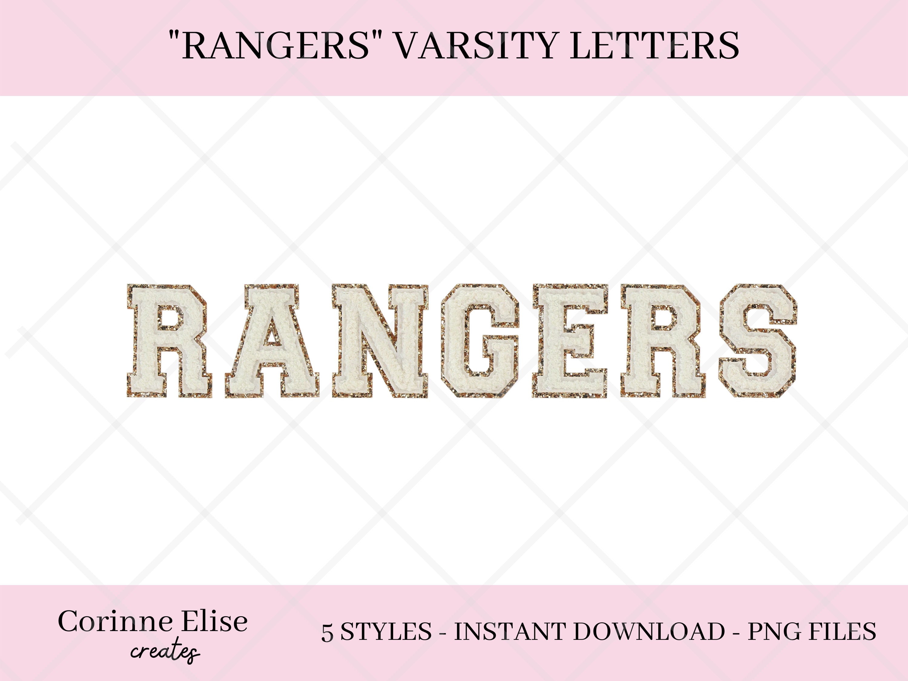 Rangers 5 Styles Varsity Letters Patch PNG Sublimation, Cricut ...