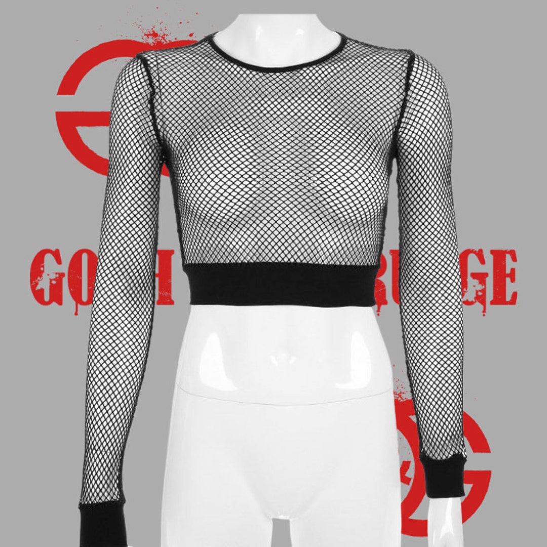 Fishnet Mesh Long Sleeve Crop Top - Etsy