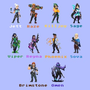 Valorant Pixel Agents Waterproof Stickers, Pixel Art, Waterproof ...