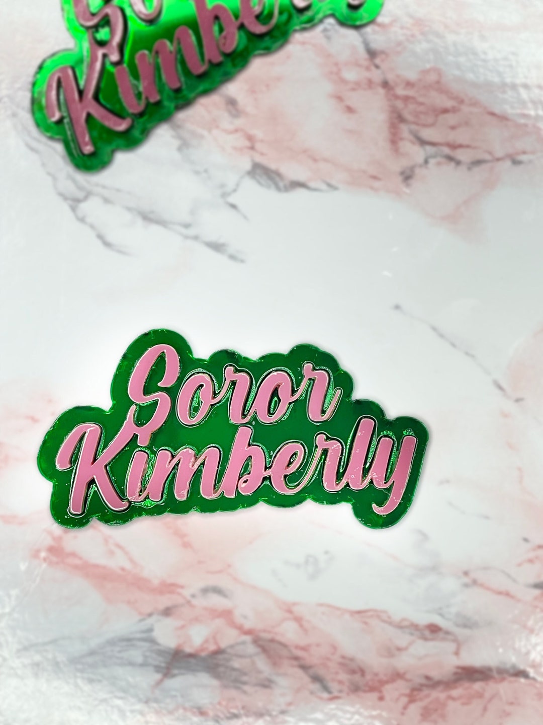 Soror Pin | Custom Name Badge | Sorority Pin | Pink and Green Sorority ...
