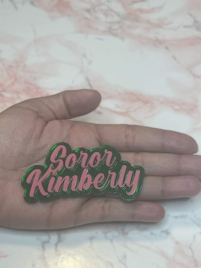 Soror Pin Custom Name Badge Sorority Pin Pink and Green - Etsy
