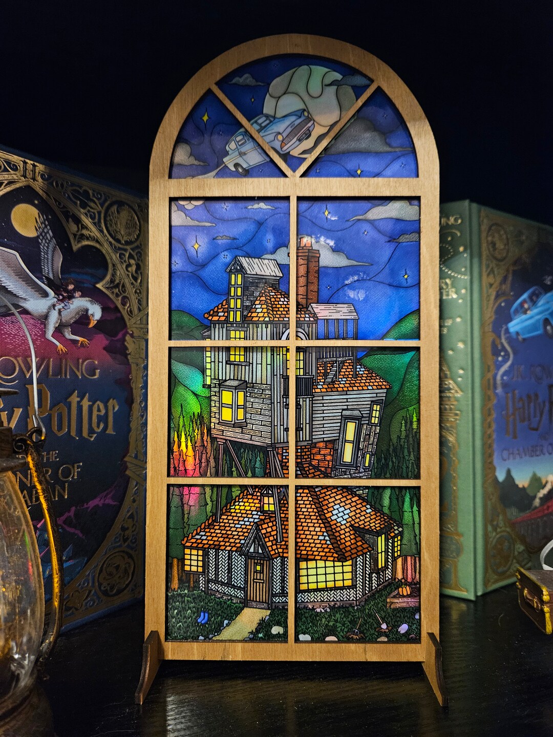 20cm Wooden Burrow Stained Glass Style Window Ornament Holographic Prop ...