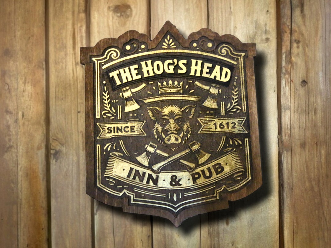 The Hog's Head Inn & Pub Sign - Rustic Wooden Plaque (20cm X 24cm) - Etsy