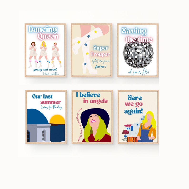 Mamma Mia Gallery Wall, Printable Set of 6, Disco Décor, Mamma Mia ...