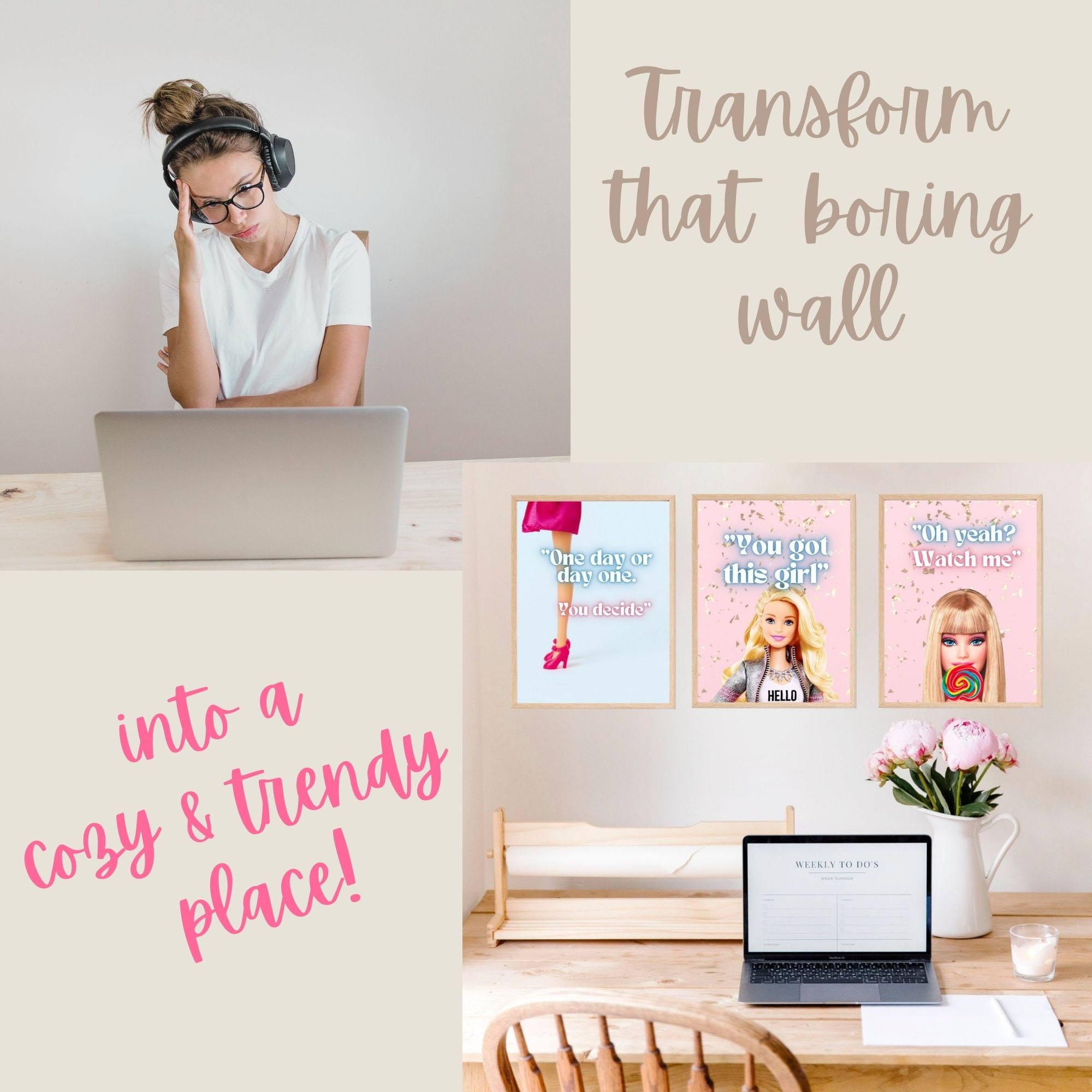 Barbie Poster Set of 3, Motivational Poster, Girl Boss Wall Art Print ...