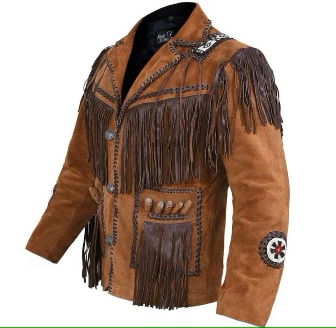 Men Traditional Western Cowboy Jacket American Eagle Red Indians With ...