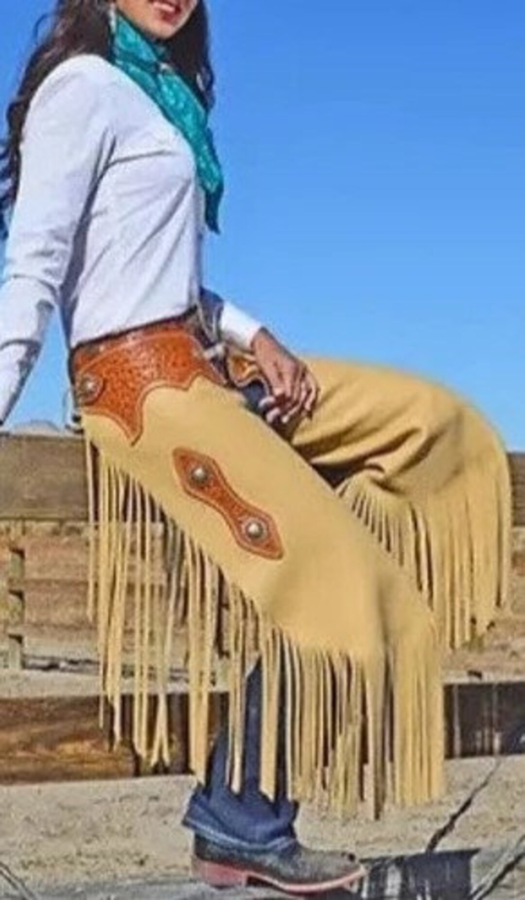Women Western Native Style Suede Leather Cowgirl Chaps Native American ...