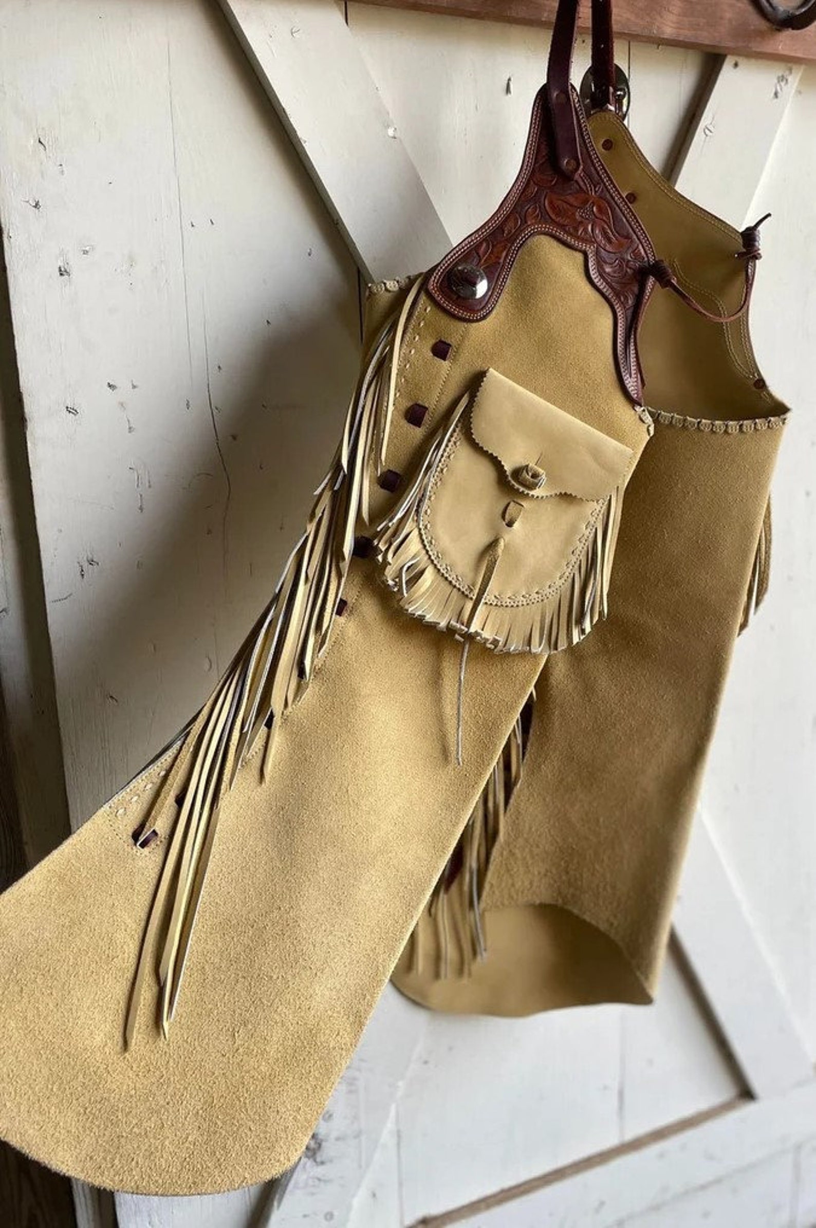 Ladies Western Native Style Suede Leather Cowboy Chaps Native American ...