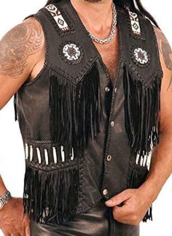 COWBOY MEN Premium Leather Vest, Vintage Leather Outerwear, Traditional ...