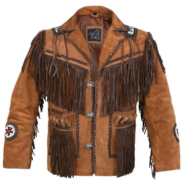 Men Traditional Western Cowboy Jacket American Eagle Red Indians With ...