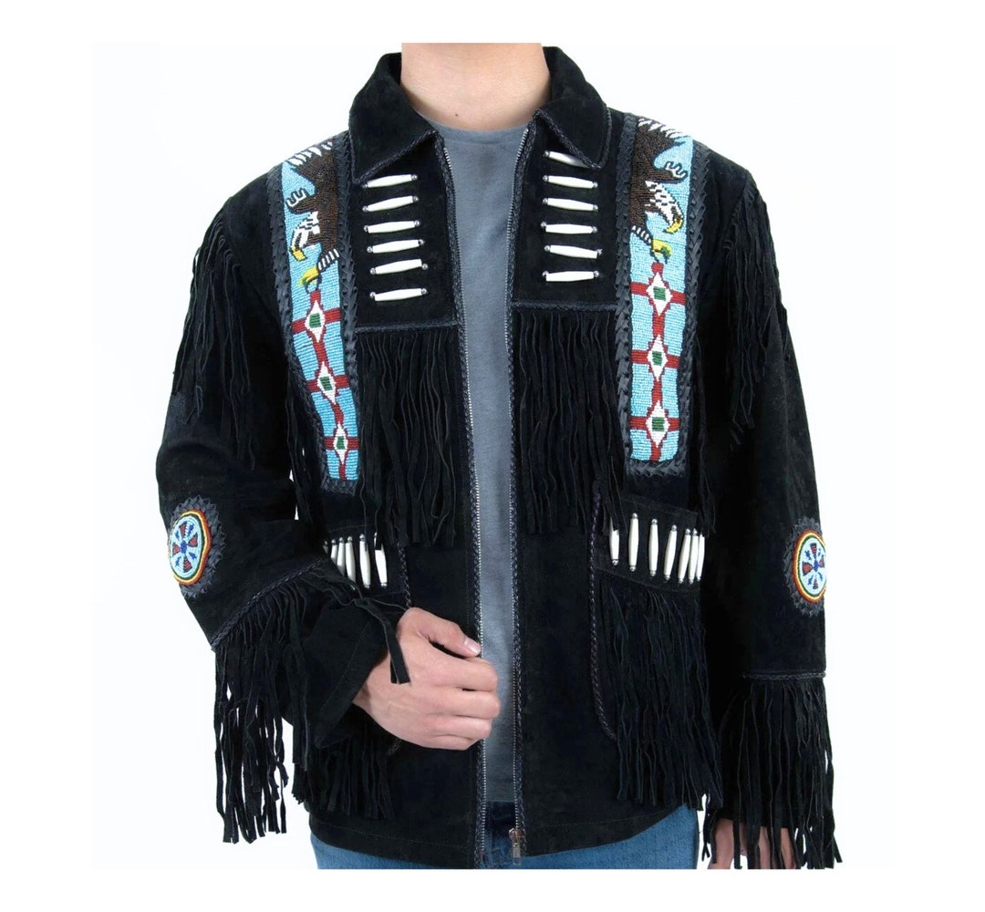 Men's Traditional Western Cowboy Jacket American Eagle With Fringed ...