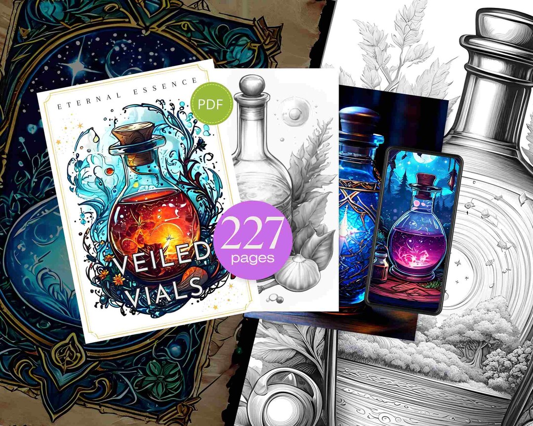 187 Greyscale Magical Potions, Encapsulated Energy of Space, Nature ...
