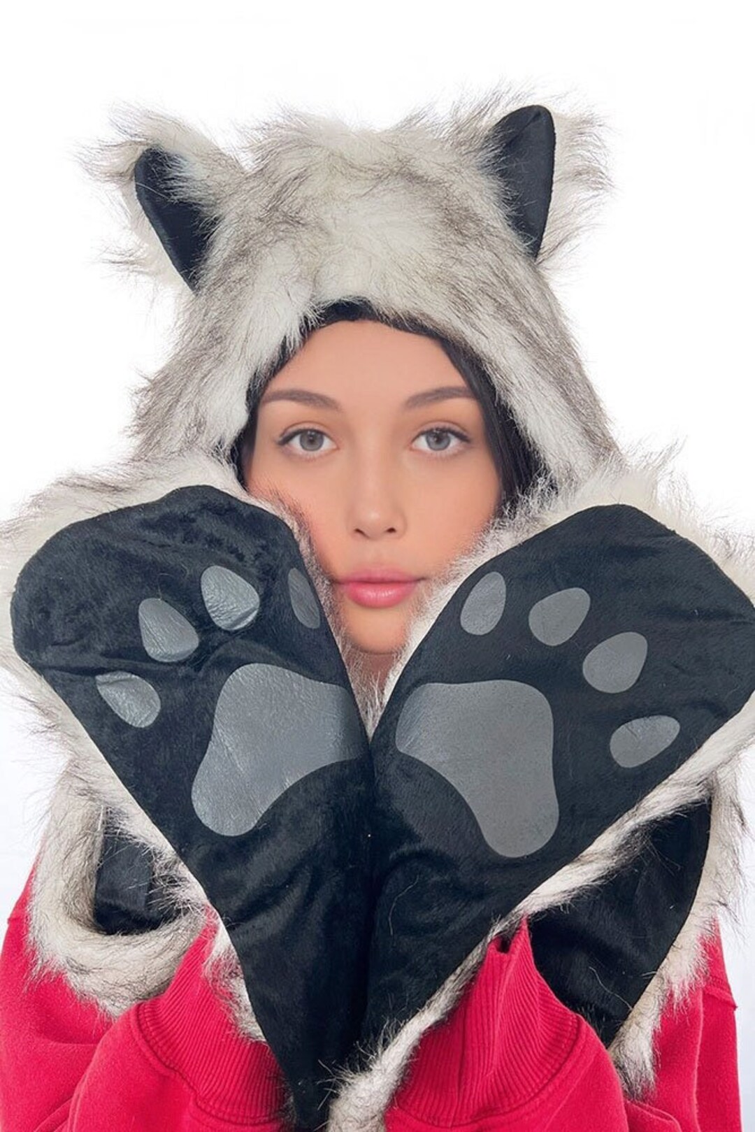 Gray Fox Ear Paw Hood | Rave | Festival | Hippie | Boho | Furry ...