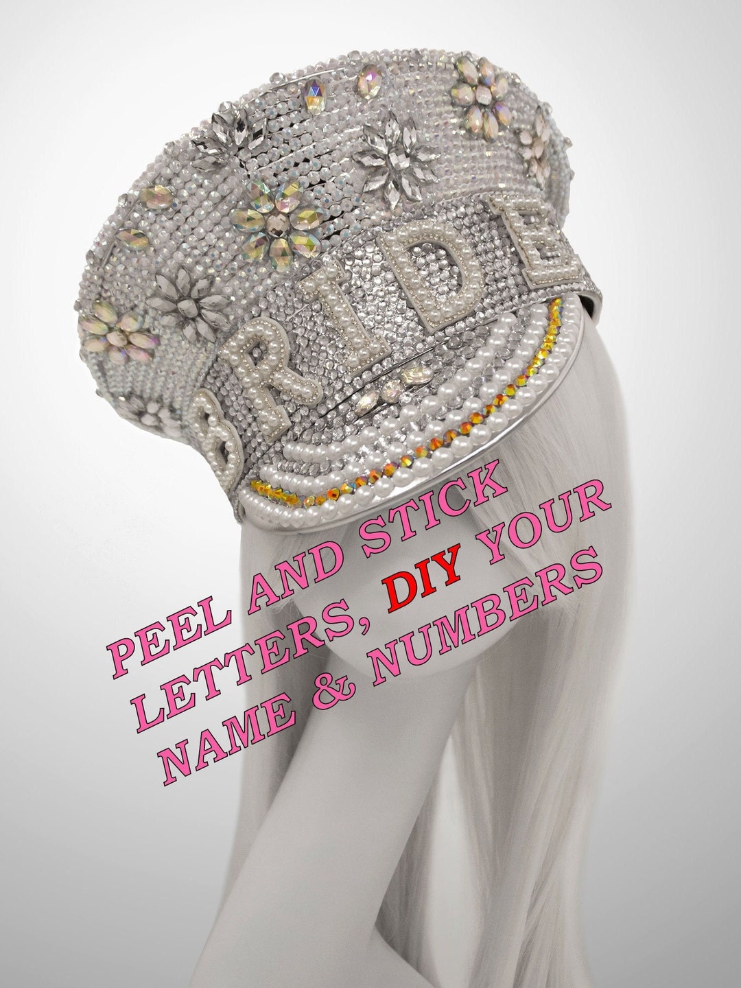 DIY Your Name Rhinestone Peel and Stick Letters Bridal Captain Hat ...