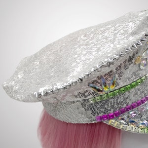 Goggle Captain Cap Woman Silver Sequin Rave Hat, Gold Holographic ...