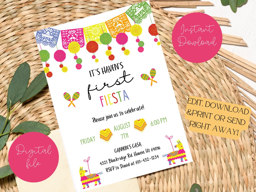 First Fiesta Birthday Invitation - Digital Download - Fully Editable ...