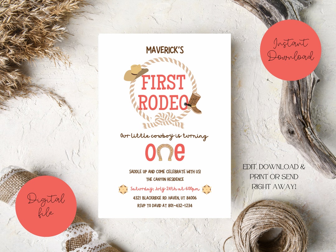 First Rodeo Birthday Invitation - Digital Download - Print or Send ...