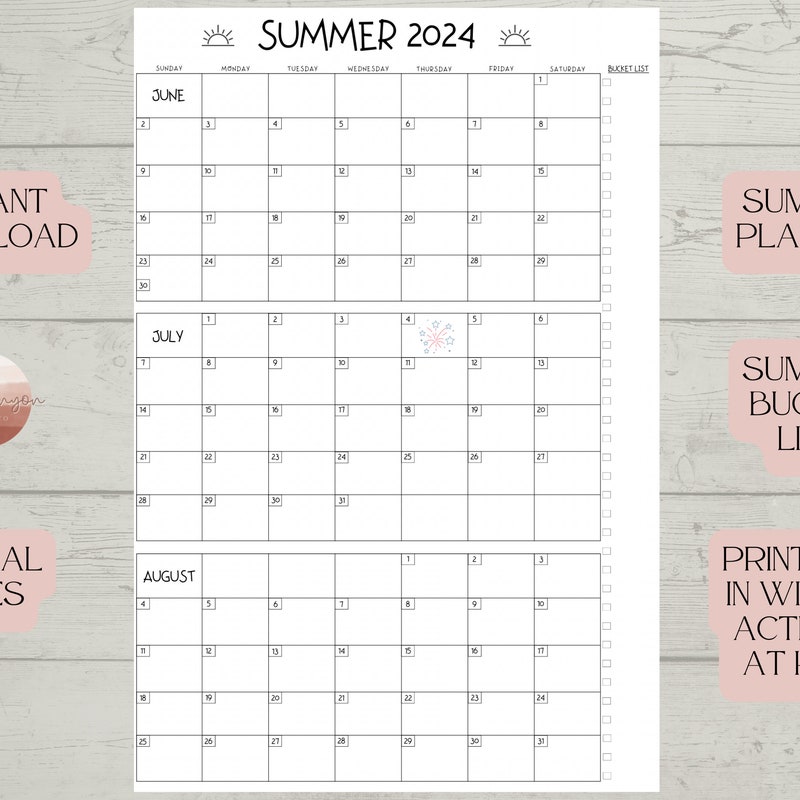 Summer 2024 Calendar - Etsy