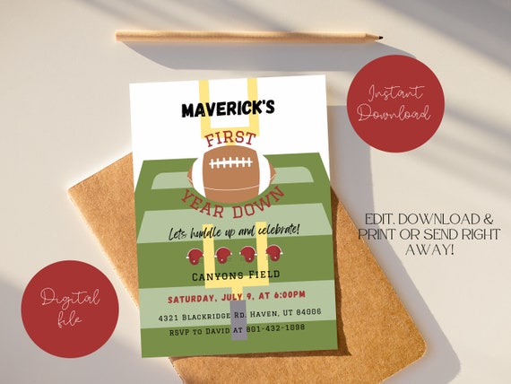 First Year Down Birthday Invitation Digital Download Fully - Etsy