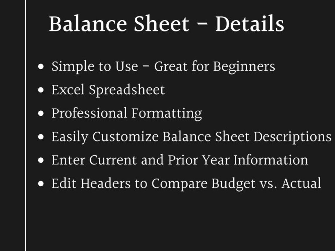 Balance Sheet Template: Excel Spreadsheet for Small Business (digital ...