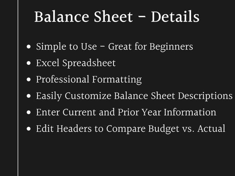 Balance Sheet Template: Excel Spreadsheet for Small Business (digital ...