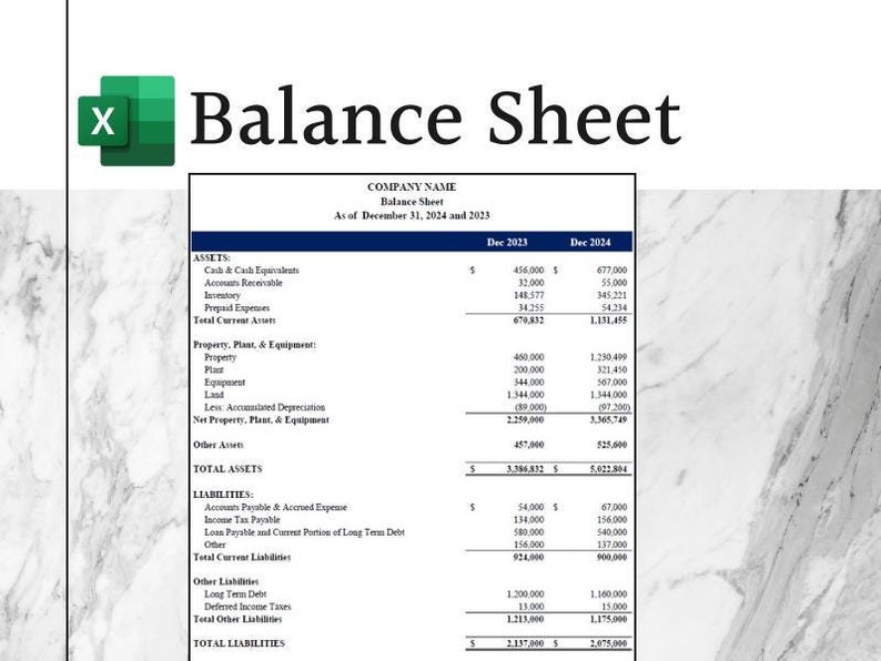 Balance Sheet Template: Excel Spreadsheet for Small Business (digital ...