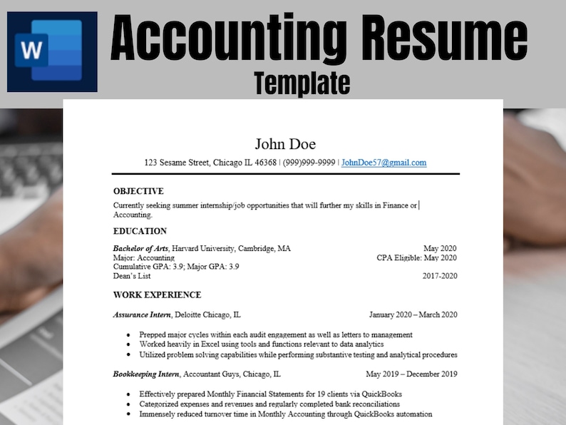 Simple Accounting Resume Template (word Template) - Etsy