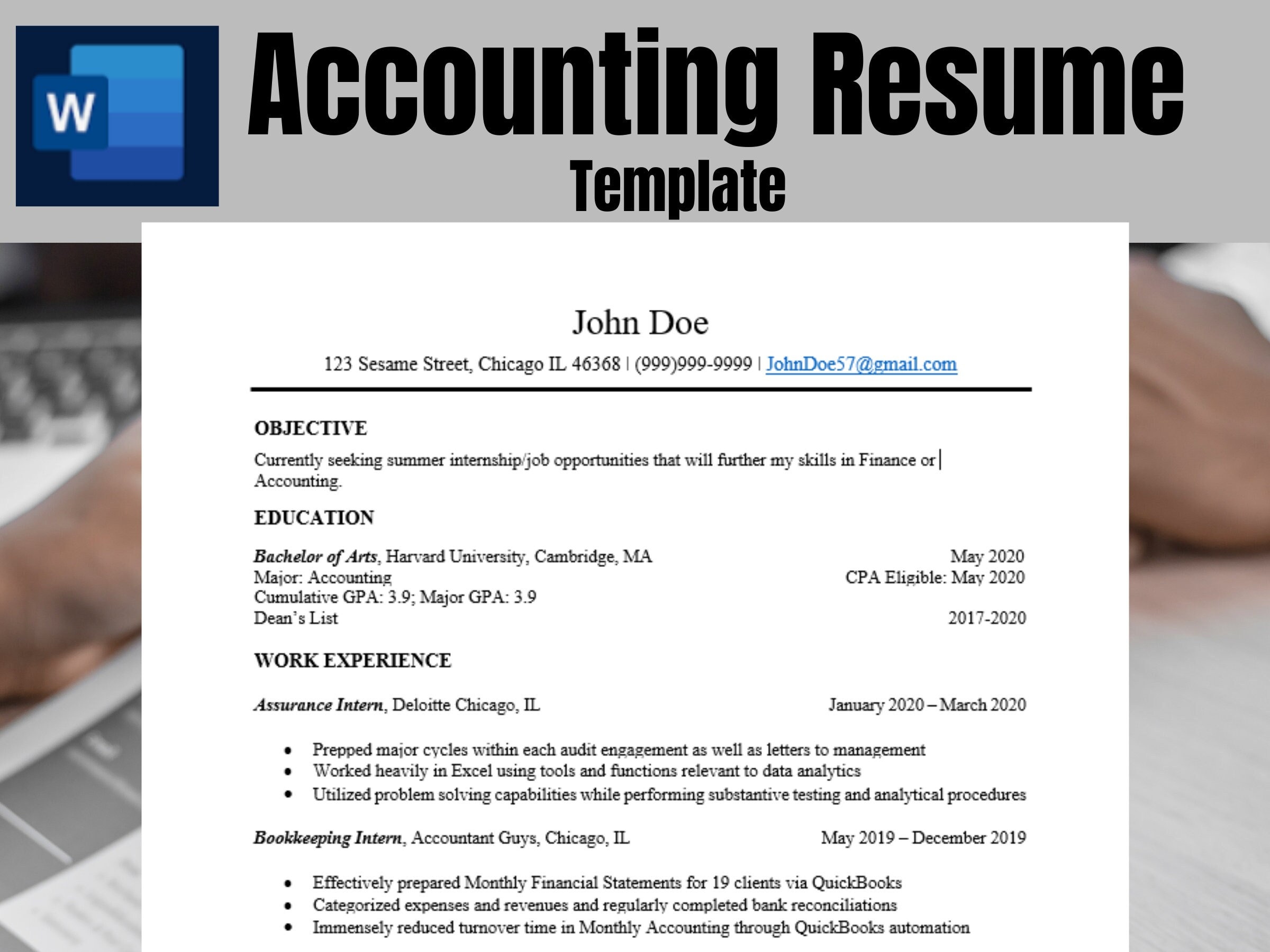 Simple Accounting Resume Template (word Template) - Etsy
