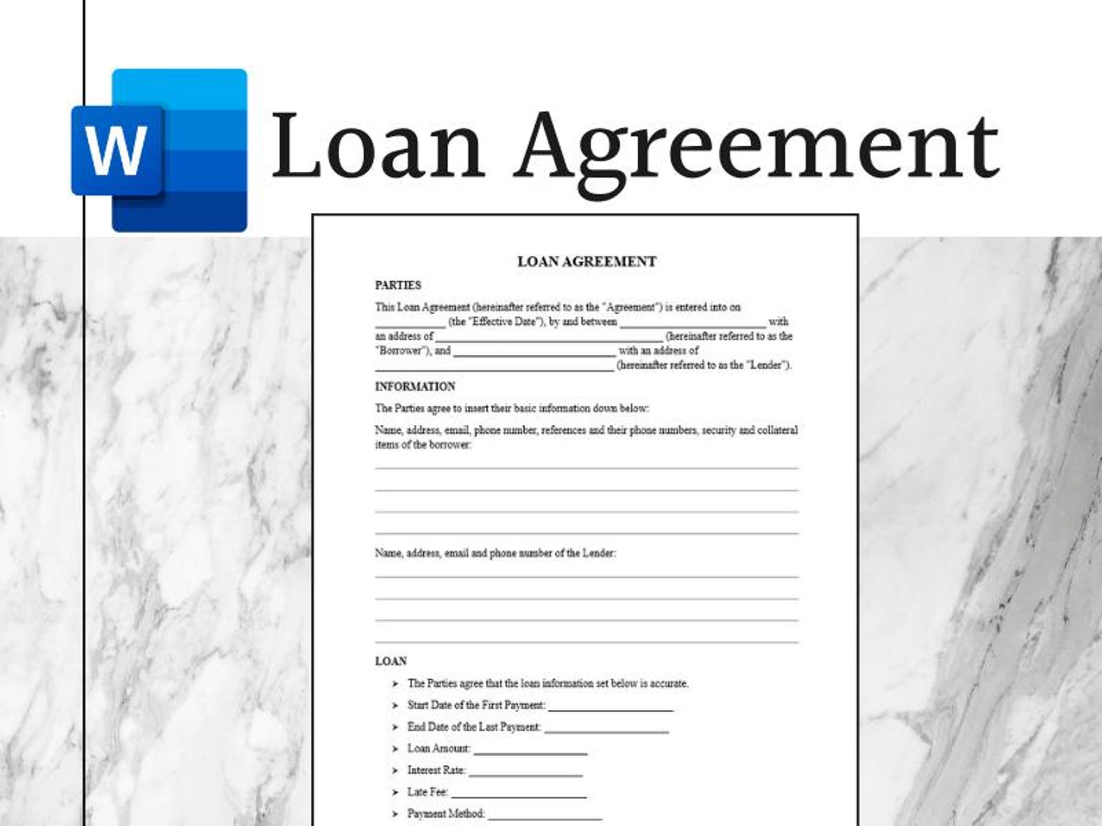 Loan Agreement Template | Personal Loan Agreement | Personal Loan Contract | Loan Contract ...
