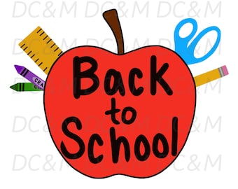 Back to School Sublimation PNG Blank Apple With Pencil Books and Ruler ...