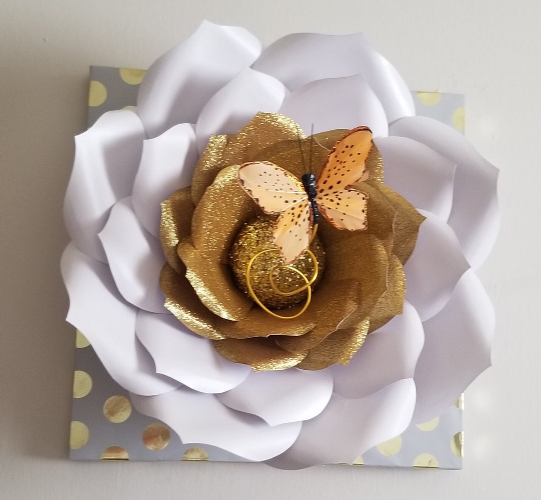 Paper Flower, White Pearl Paper, Wood Covered With Decorated Paper. - Etsy