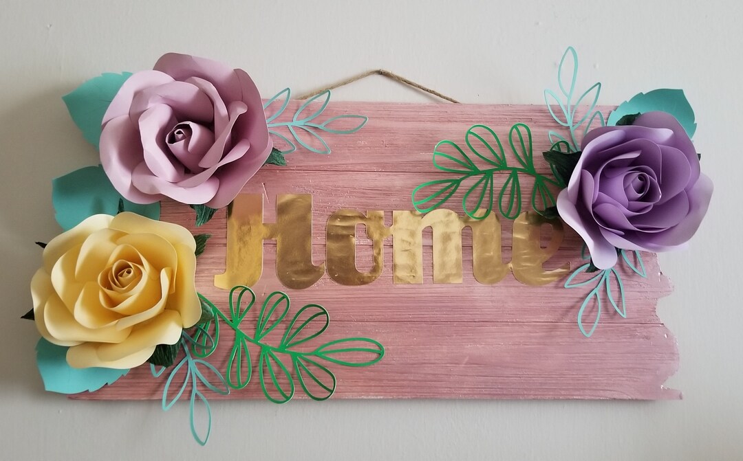 Custom Wood Home Sign With Paper Flowers - Etsy