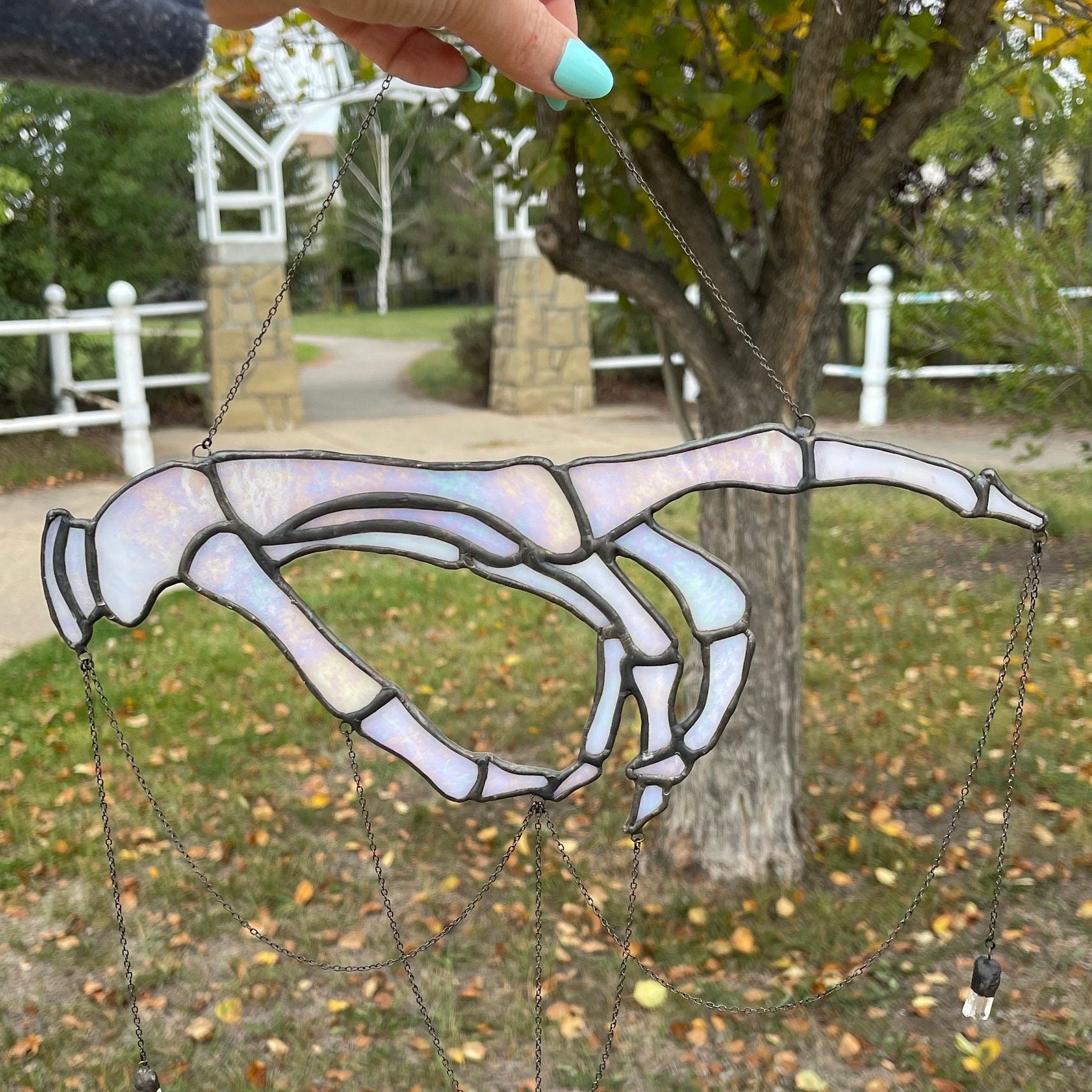 Stained Glass Skeleton Hand Suncatcher W/hanging Glass - Etsy
