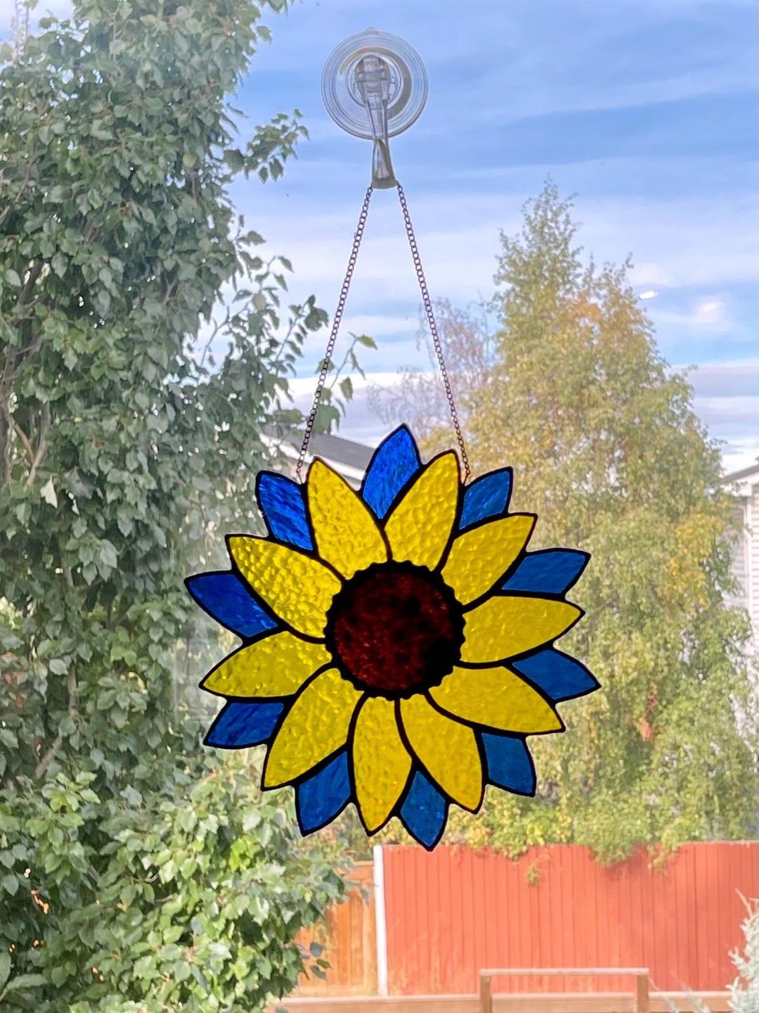 Ukrainian Sunflower Stained Glass Suncatcher - Etsy