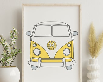 Digital Download: Little Yellow VW Bus Beach Art Print, Golden Sunset ...