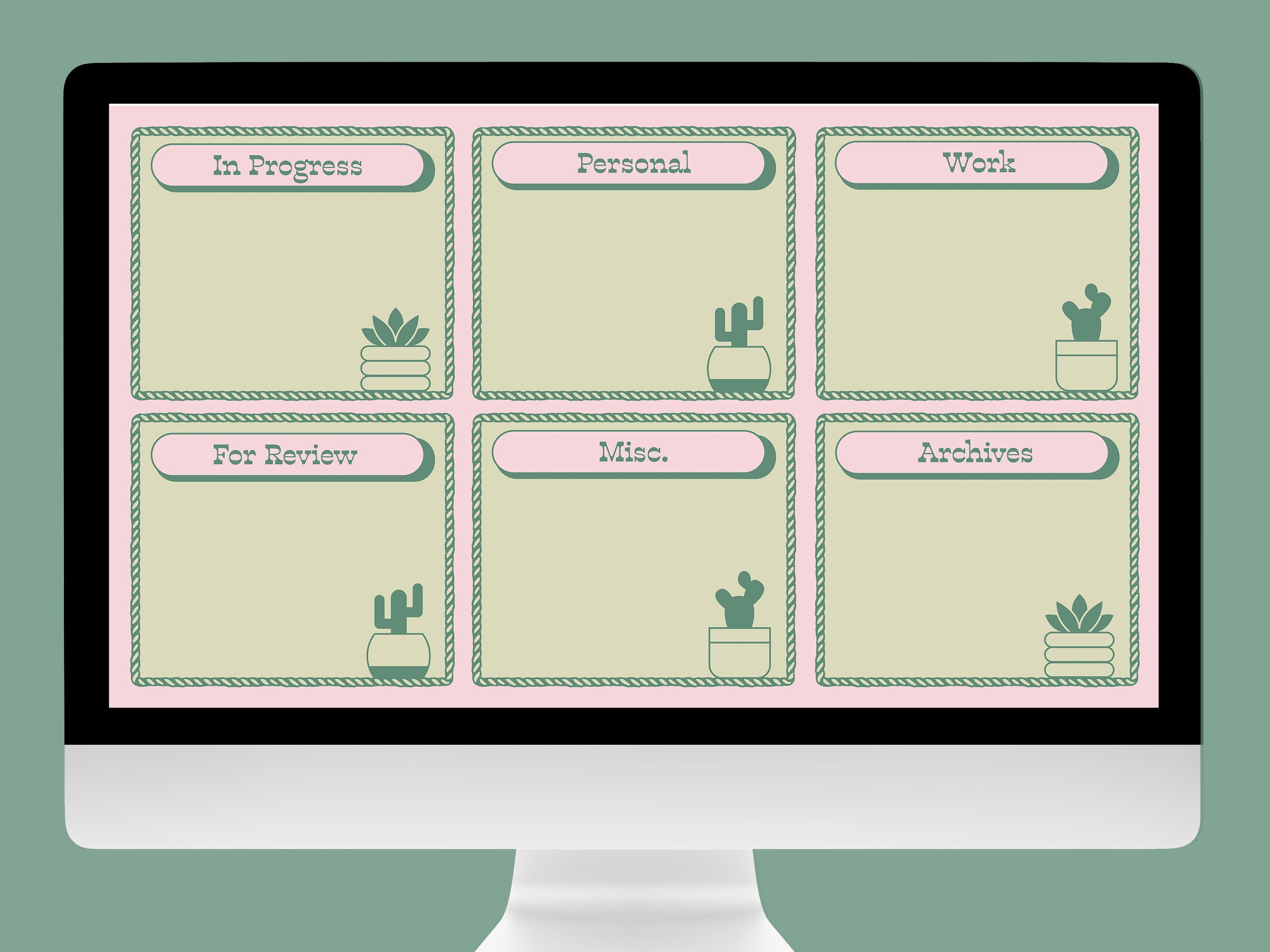 Organizational Desktop Wallpaper, Western Plant Cactus Design, Made to ...